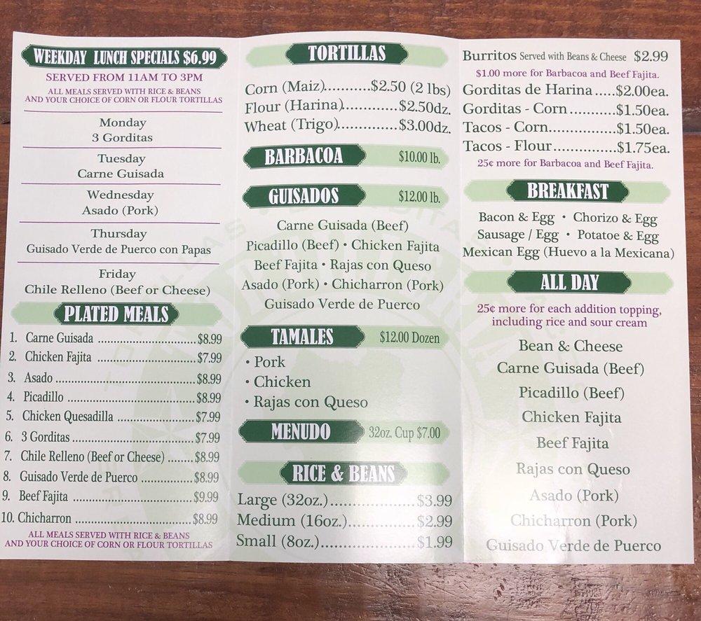 Menu at Las Maria’s Cocina Mexicana restaurant, Arlington, 710 E Sublett Rd