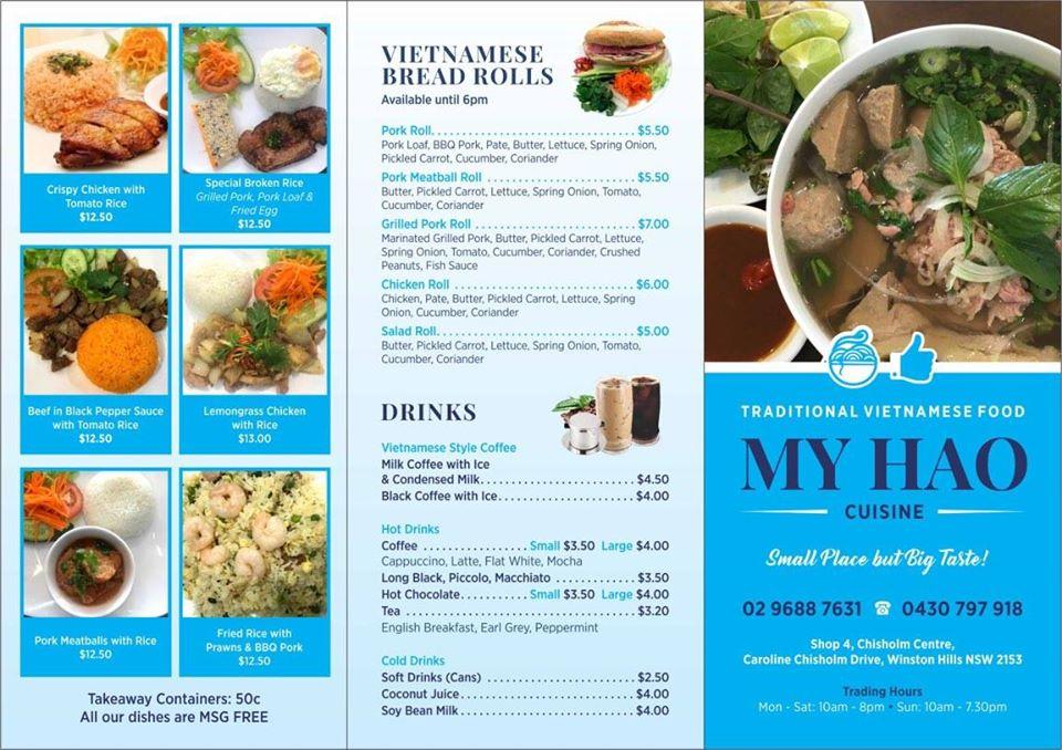 Menu at My Hao Cuisine - Vietnamese Restaurant and Cafe, Winston Hills ...