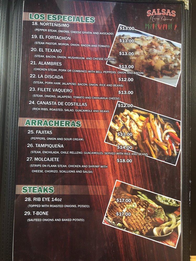 Menu at Salsas tacos and more restaurant, Seminole
