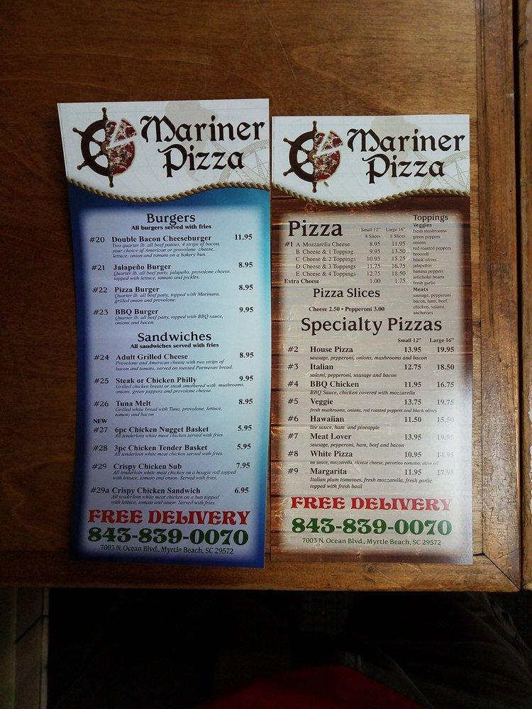 Menu at Mariner Pizza pizzeria, Myrtle Beach