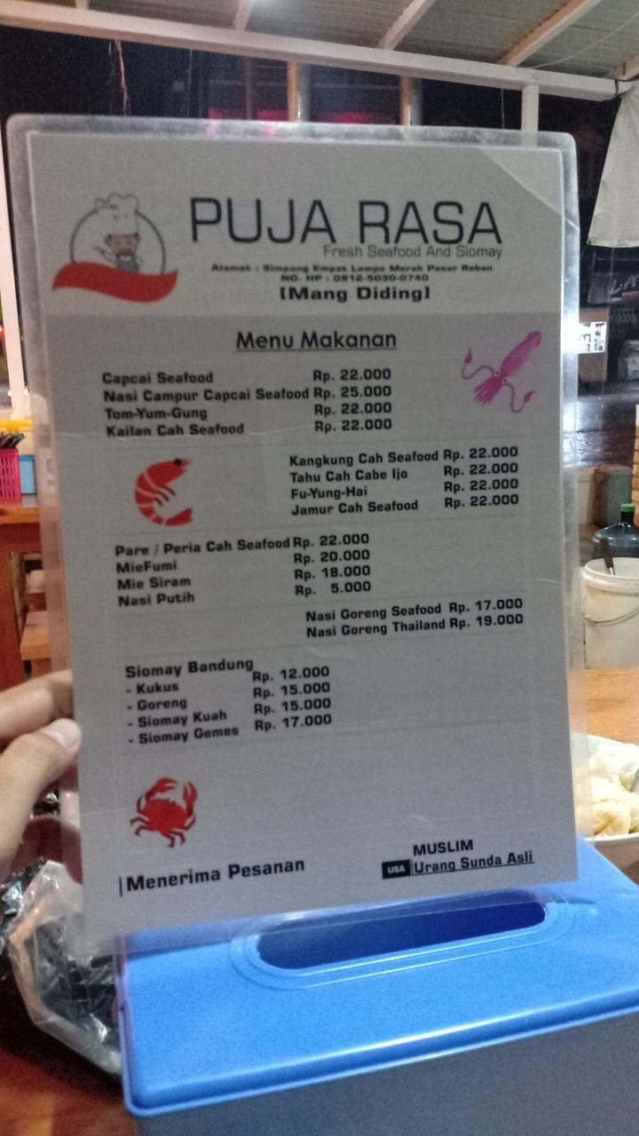 Menu at Puja Rasa Fresh Seafood (Mang Diding) restaurant, Singkawang
