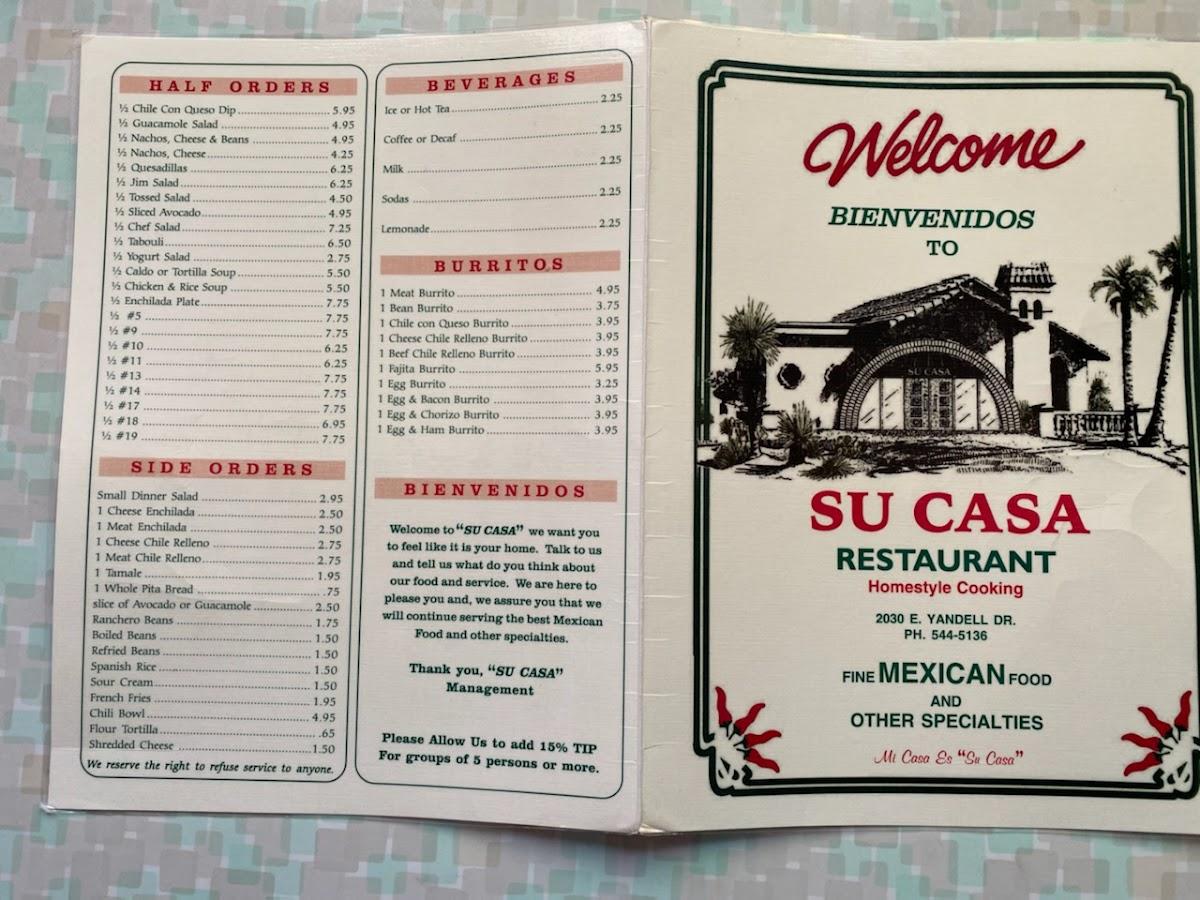Menu at Su-Casa Restaurant, El Paso, Yandell Dr