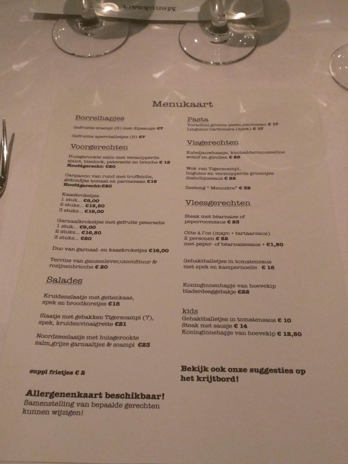 Menu at 't Monument, Kluisbergen