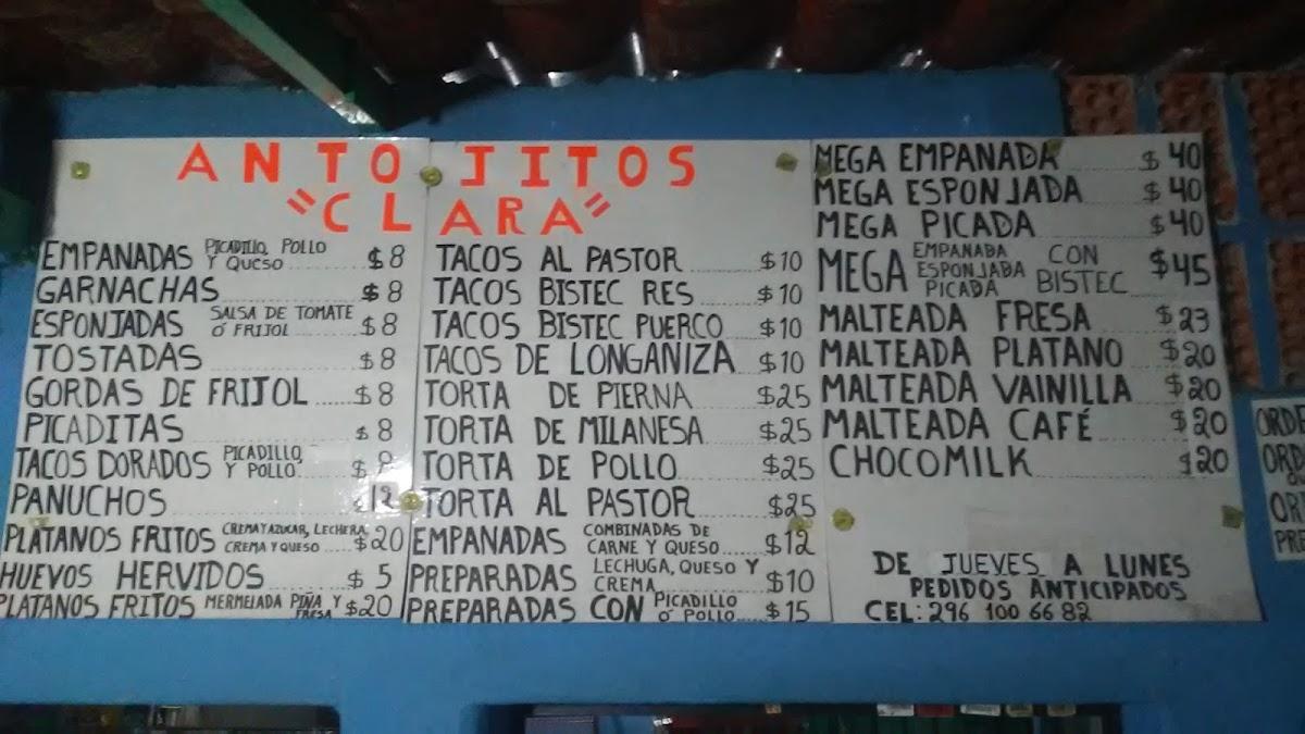 Menu at Antojitos "CLARA" restaurant, Tinajitas