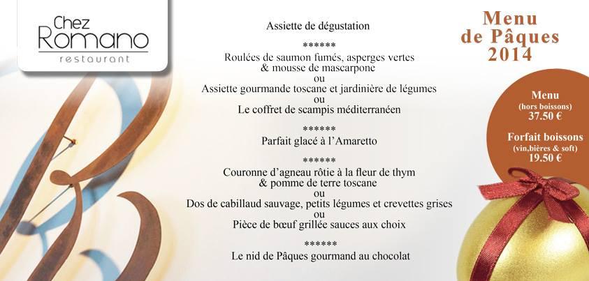 Menu au Chez Romano, Boussu