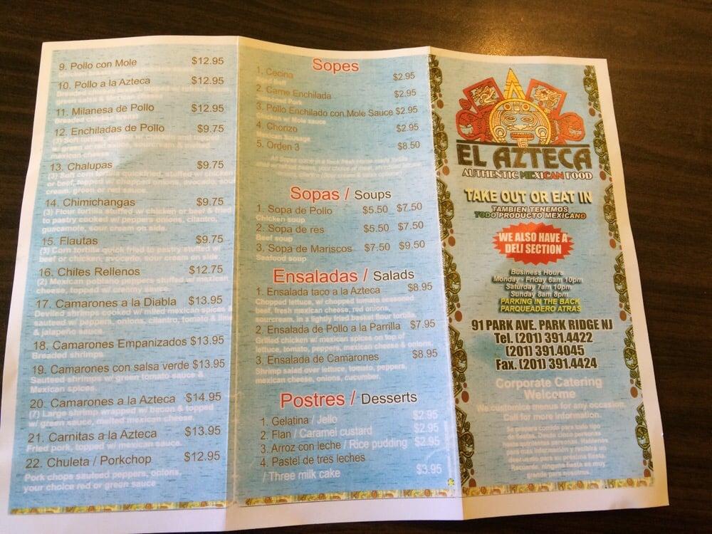Menu at El Azteca Mexican Restaurant - Park Ridge, Park Ridge