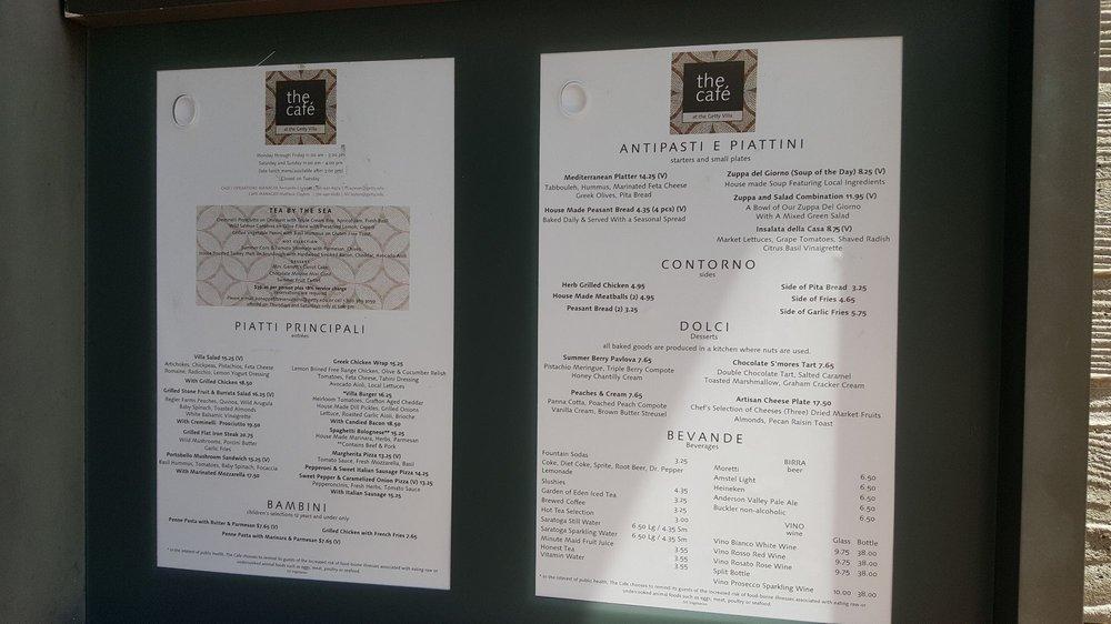 Menu at The Cafe At The Getty Villa, Los Angeles