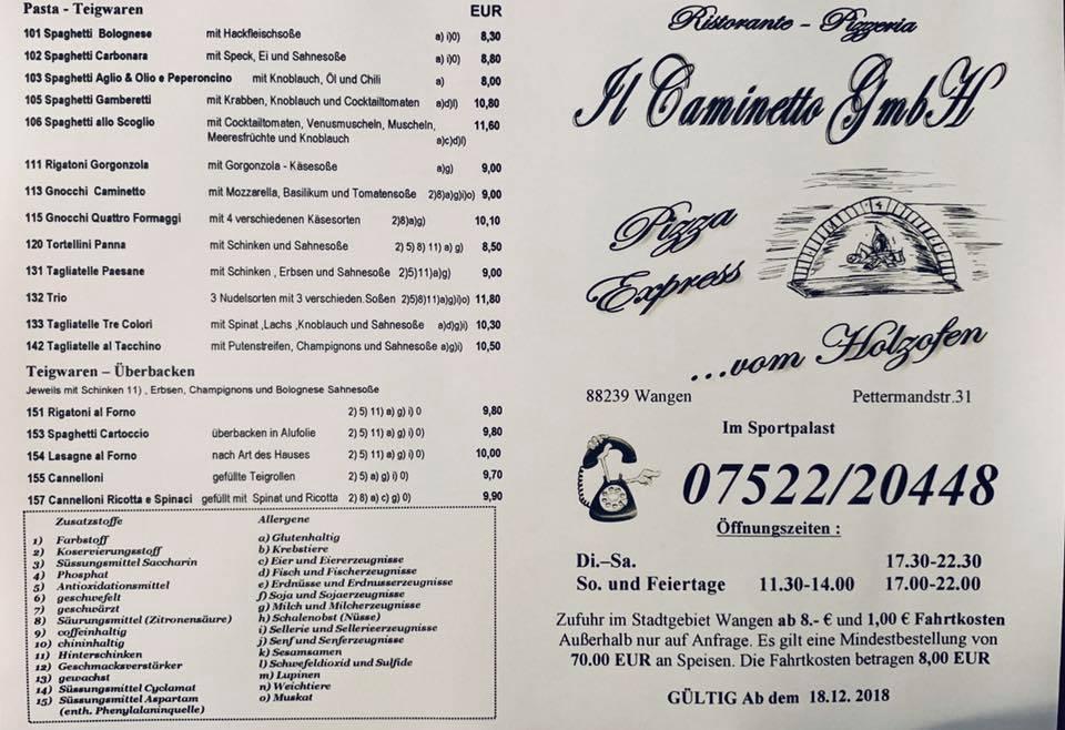 Speisekarte von Il Caminetto restaurant, Wangen im Allgäu