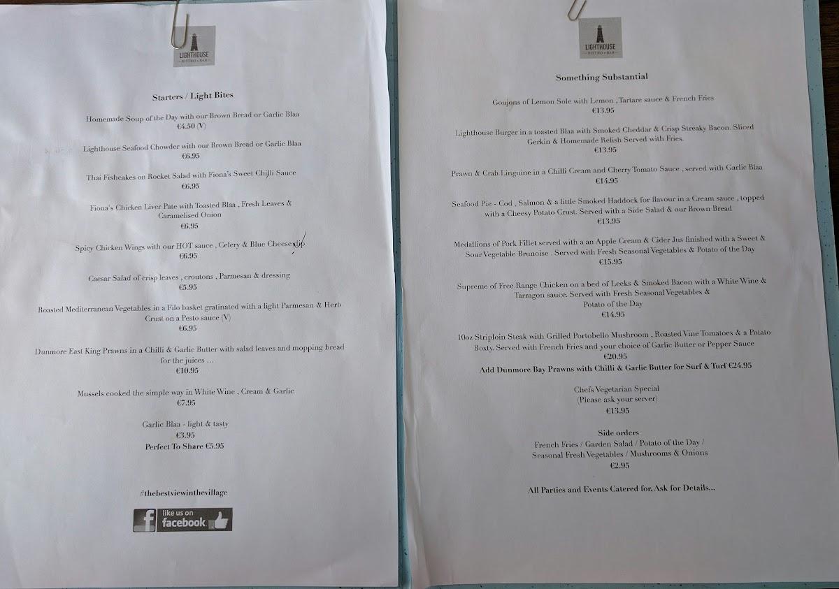 Menu at Lighthouse Bar & Restaurant Dunmore East, Dunmore East