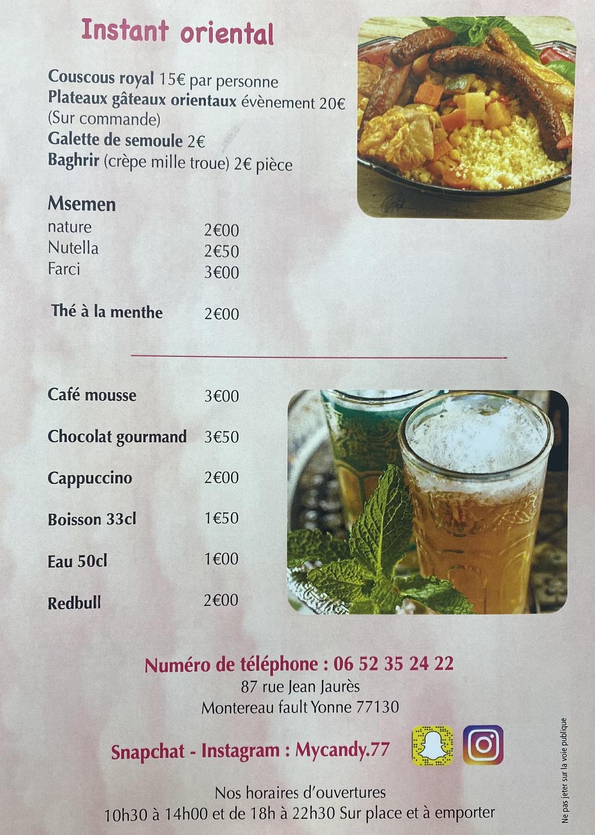 Menu at My Candy restaurant, Montereau