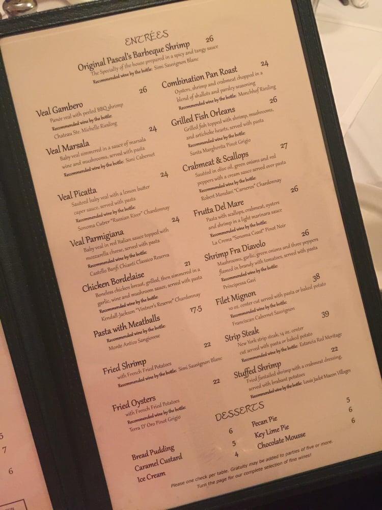 Menu at Pascal's Manale pub & bar, New Orleans
