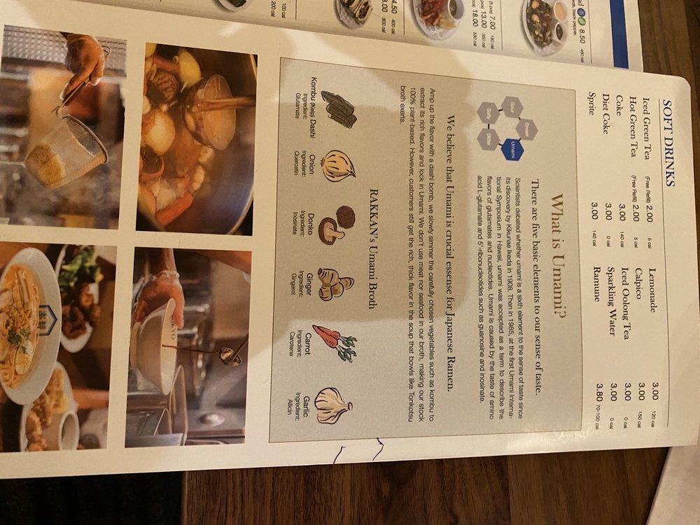 Menu at Rakkan Ramen restaurant, Houston