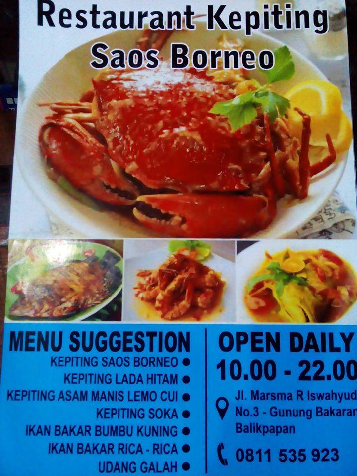 Menu at Restaurant kepiting saos borneo, Balikpapan