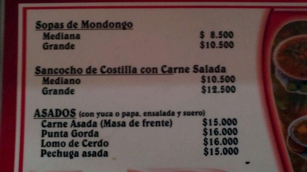 Carta de Restaurante Novillo Rojo, Cartagena