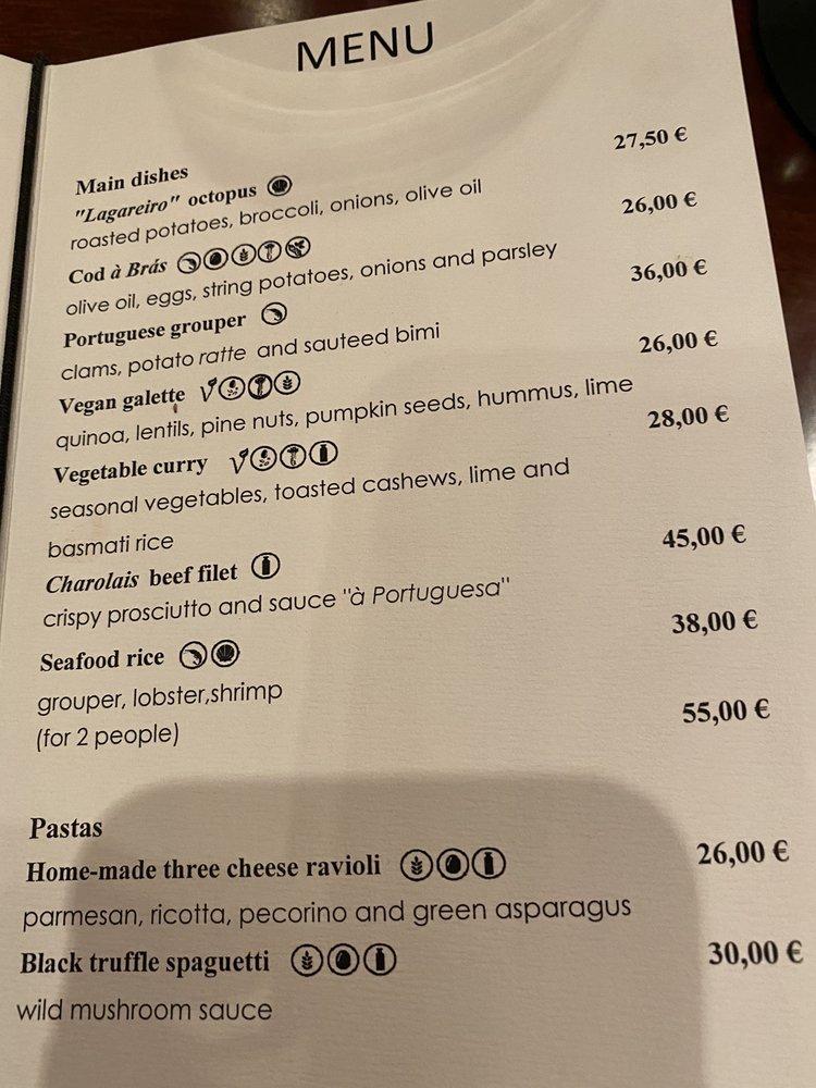 Menu at Ritz Bar, Lisbon