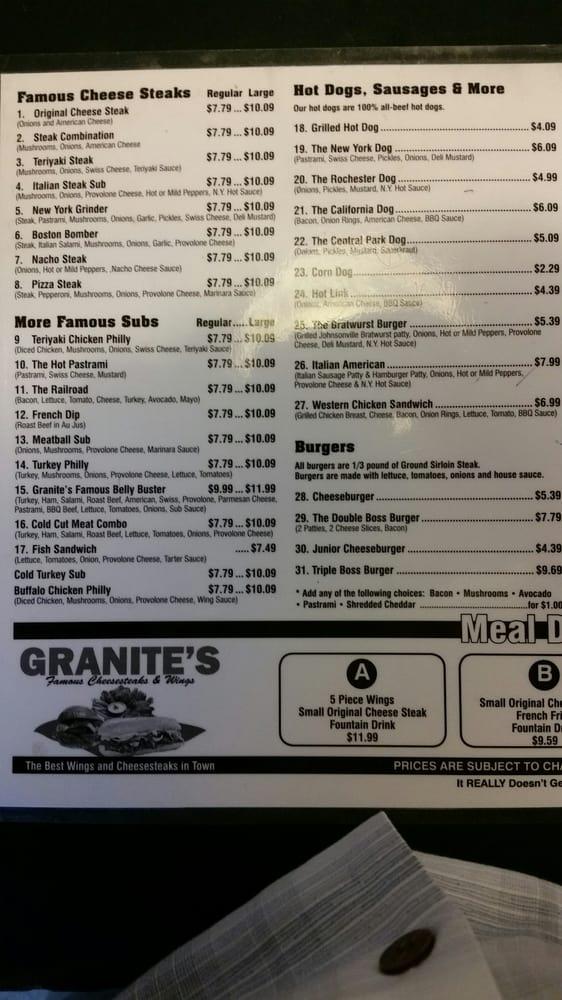 Menu at Granite's Famous Cheesesteaks & Wings restaurant, Roseville ...