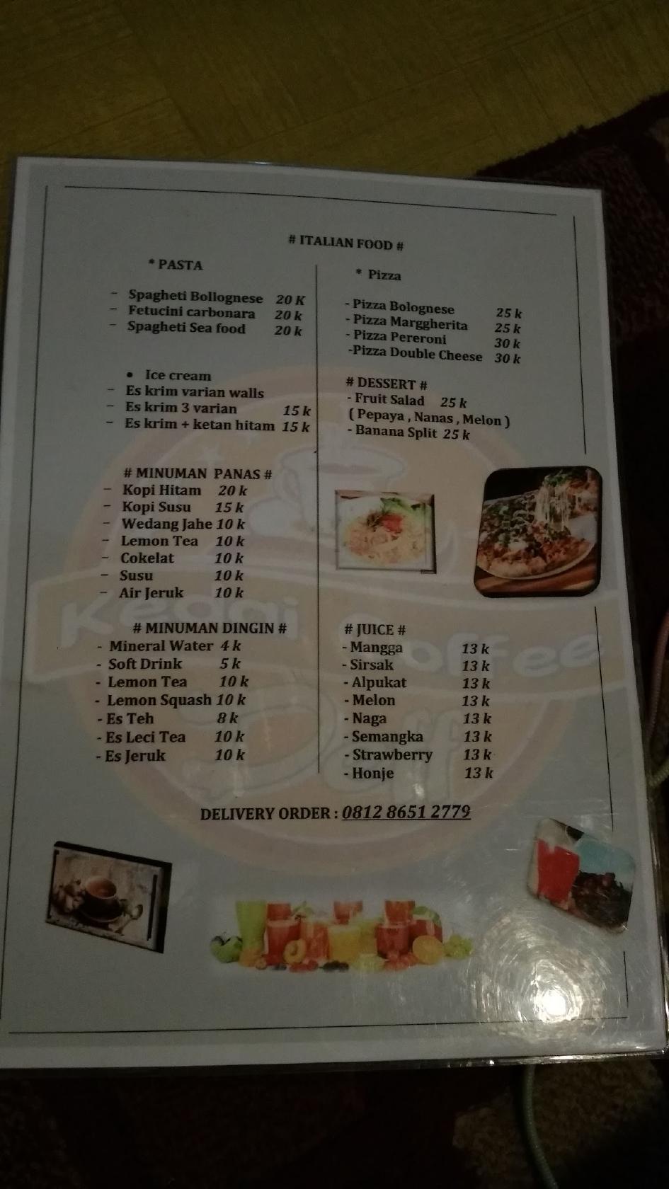 Menu at KEDAI COFFEE DEFF cafe, Pangandaran