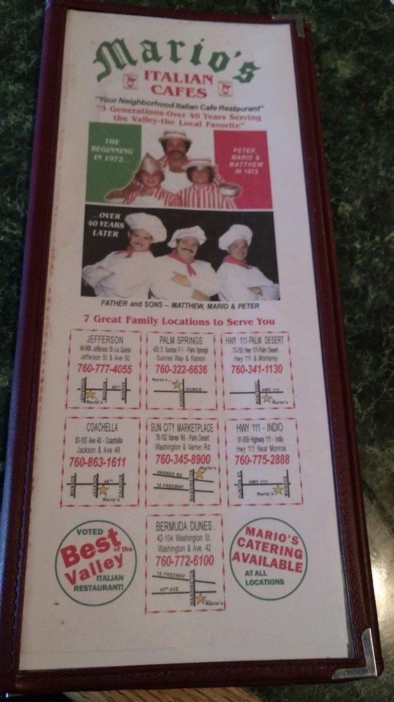 Menu at Mario's Italian Cafe V, Palm Desert, Varner Rd