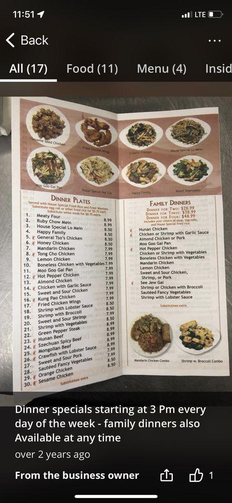 Menu at Ruby Garden Chinese Restaurant, LaPlace, US-51