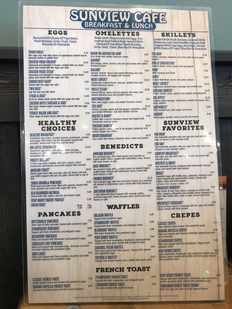 Menu at Sunview Cafe, Anna