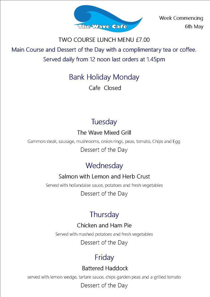 Menu at The Wave Cafe, Worthing