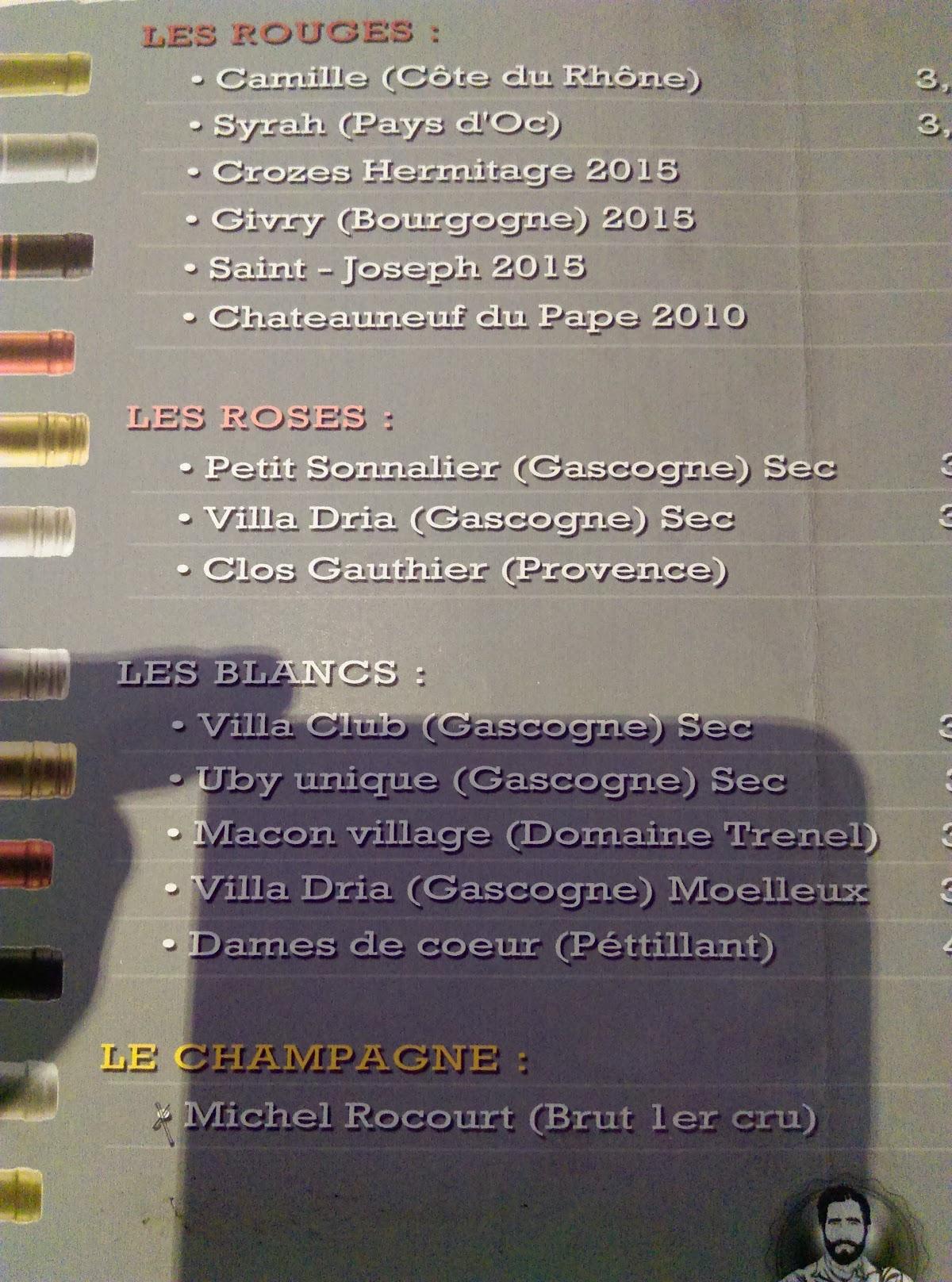 Carta de Bar Le Repaire, Voiron