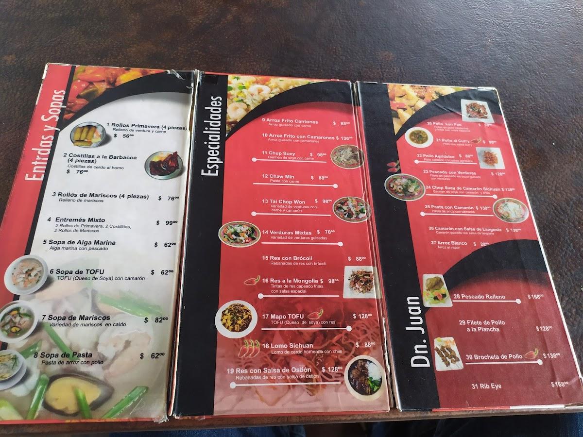 Menu at Juan y Wong restaurant, Aguascalientes