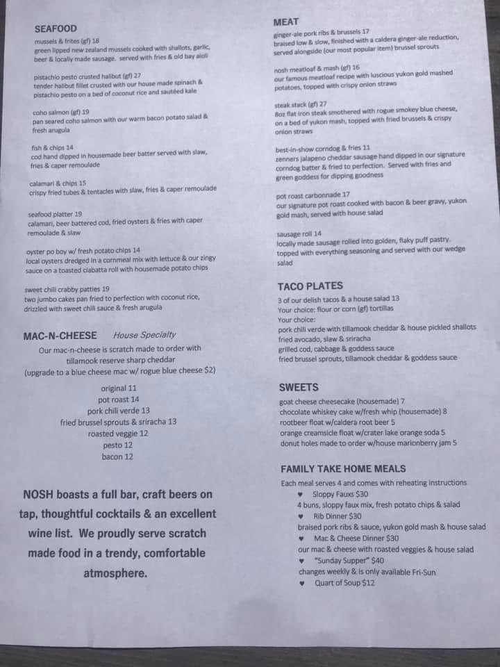 Menu at Nosh Eatery restaurant, Florence