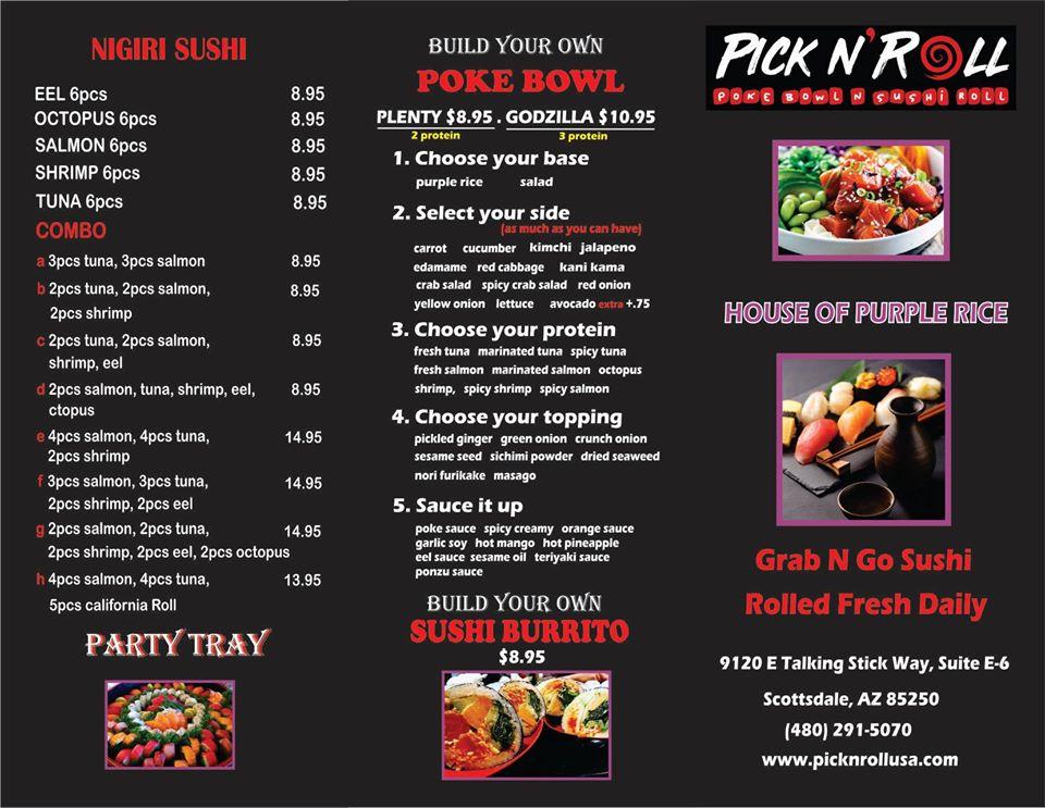Menu at Pick N' Roll restaurant, Phoenix, East Indian Bend Rd.
