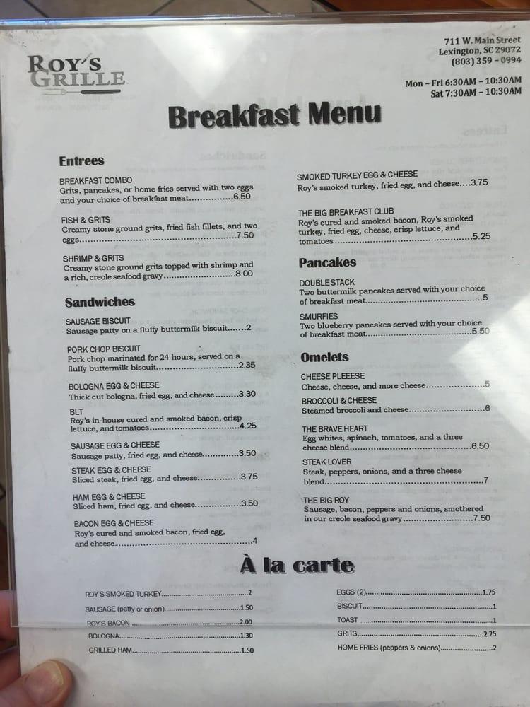 Menu at Roy's Grille BBQ, Lexington