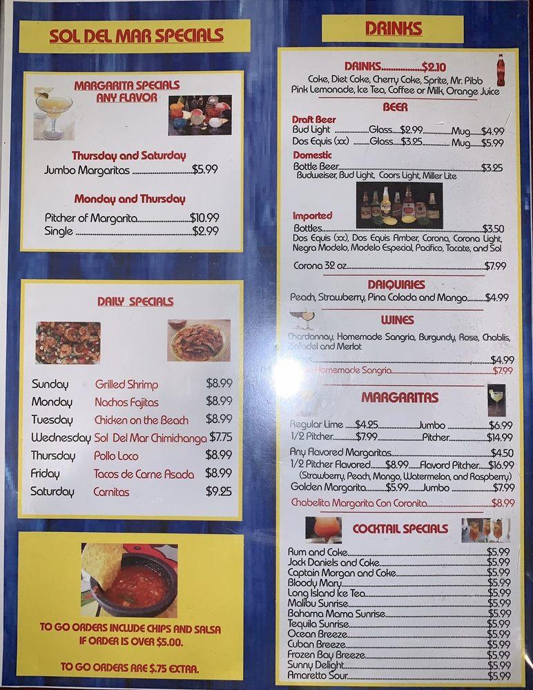 Menu at Sol Del Mar Mexican Bar and Grill, Tuscola