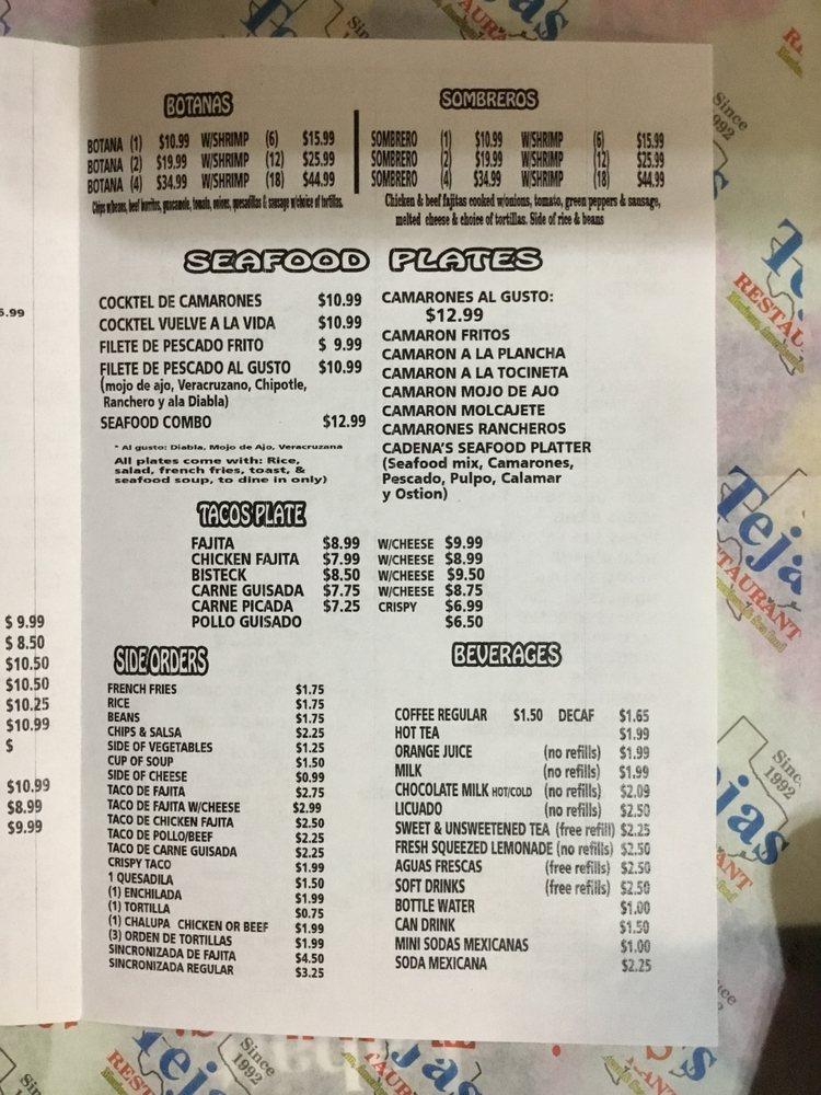 Menu at Tejas Restaurant, Pharr