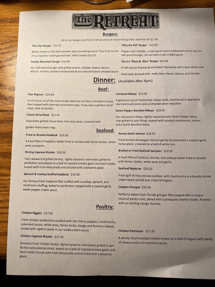 Menu at The Retreat pub & bar, Liverpool, 302 Vine St