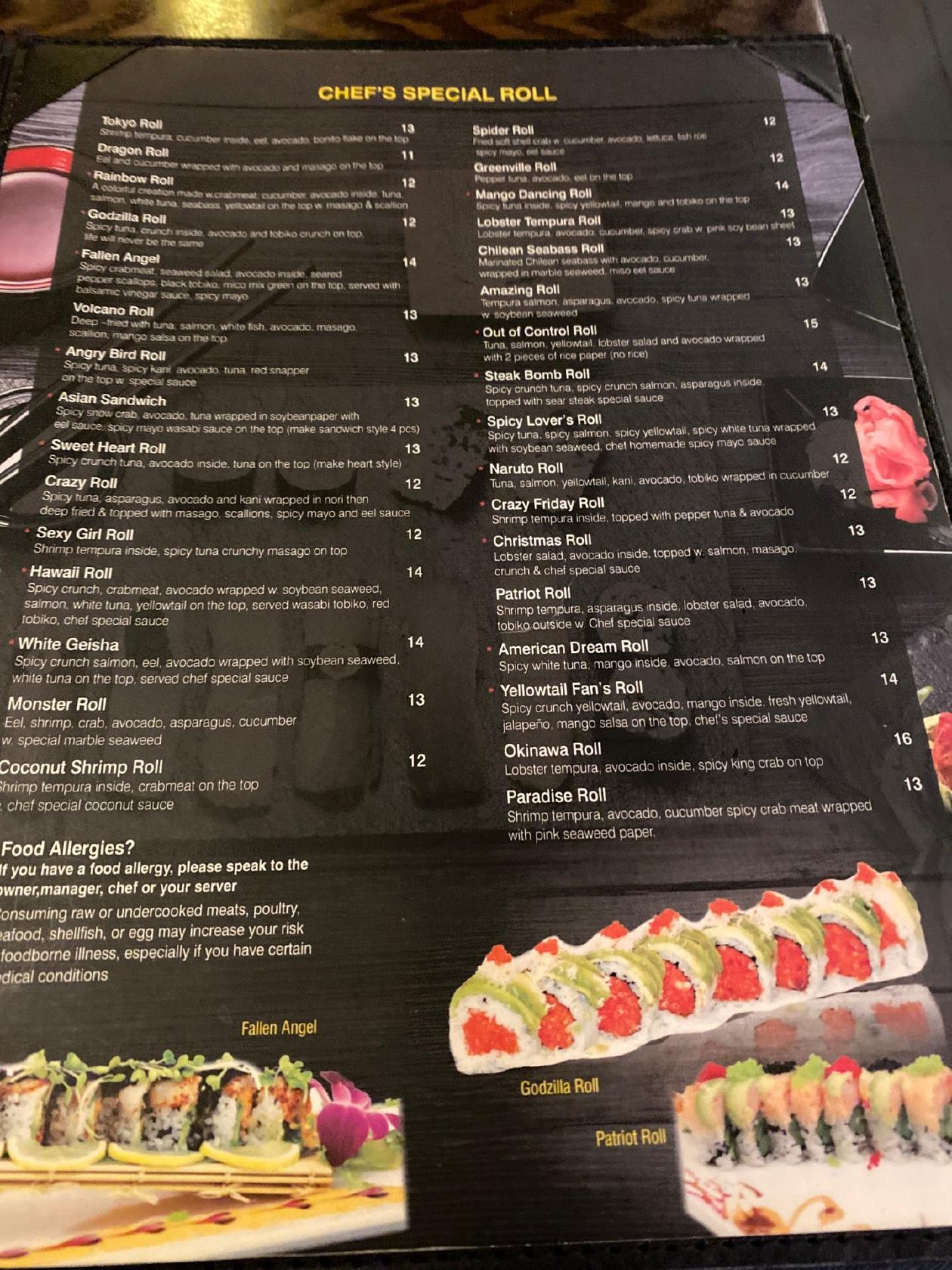 Menu at Tokyo Cafe, Greer, 413 The Parkway