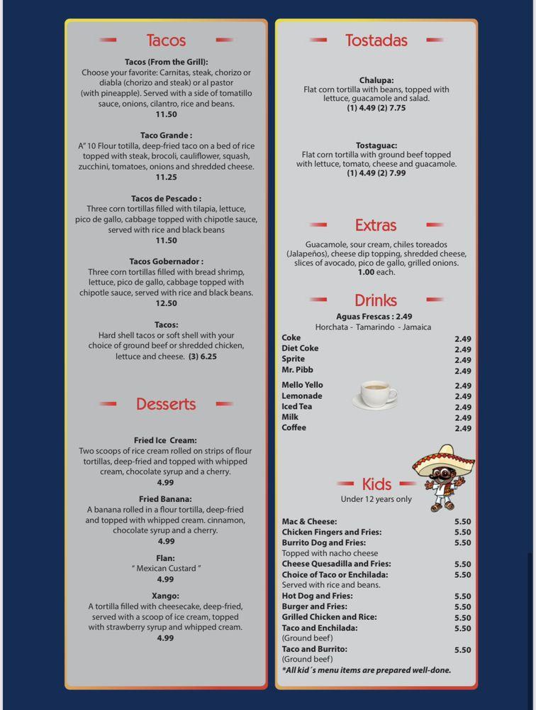 Menu at 4 Queens Mexican grill restaurant, Bryson City