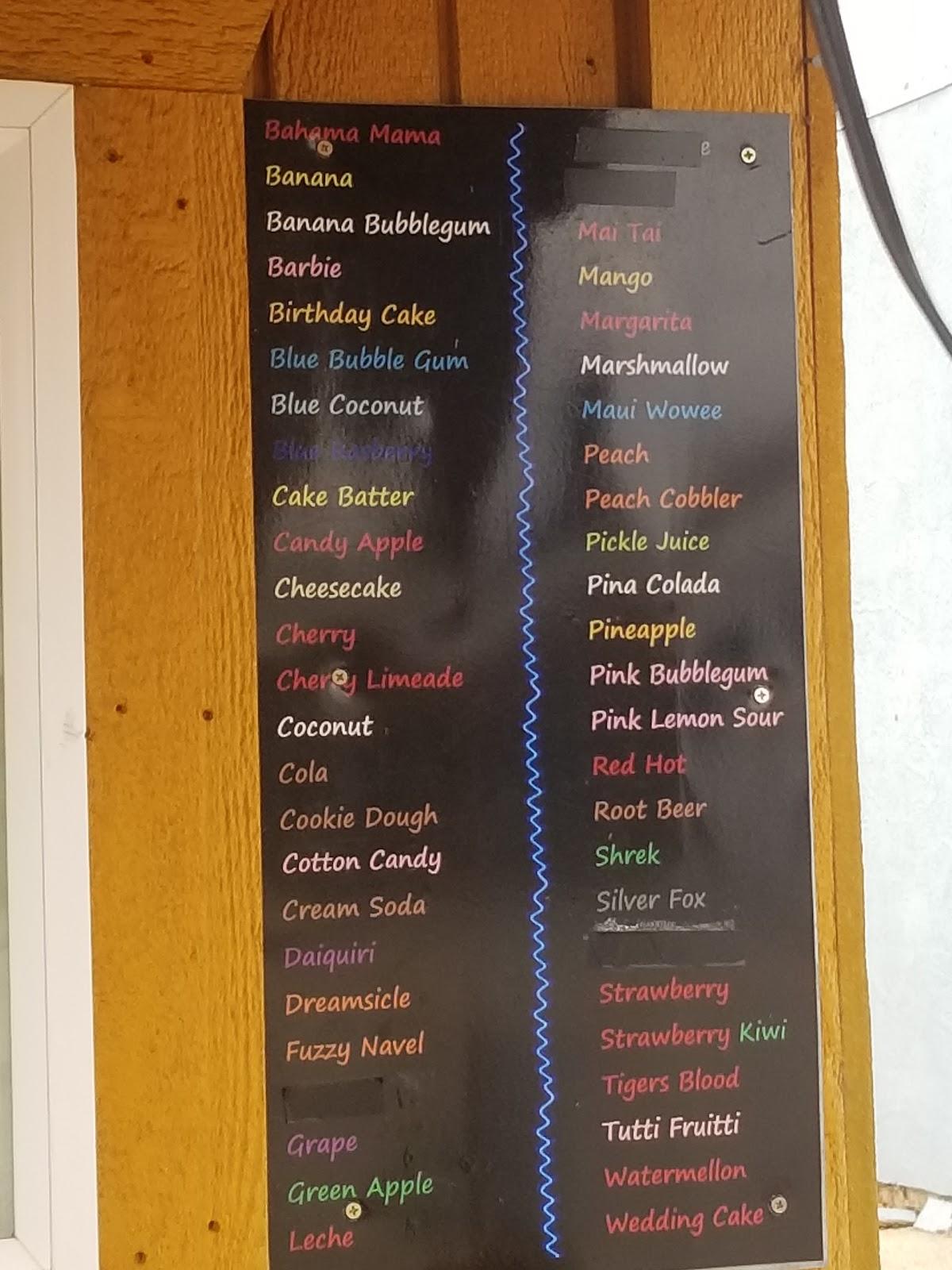 Menu at Artic Wolf Sno cafe, Colorado City