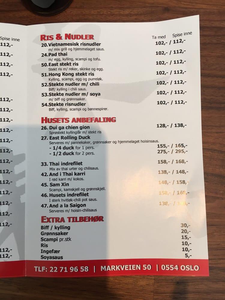 Menu at East Kitchen restaurant, Oslo