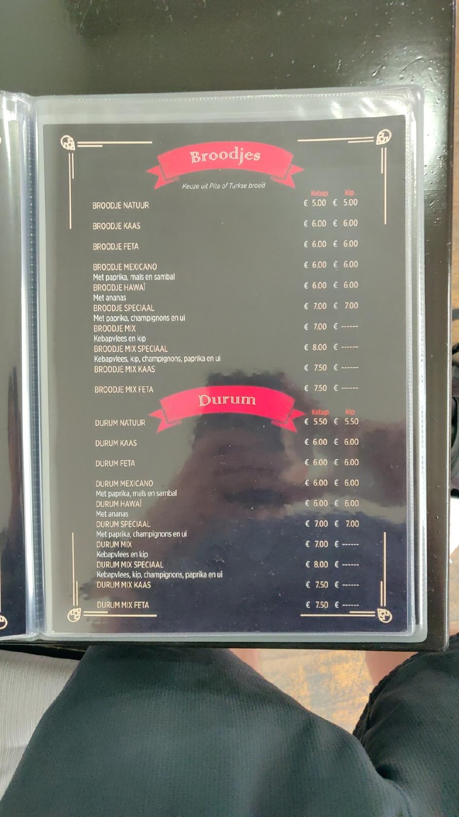 Menu at Eethuis Van Gogh, Antwerp