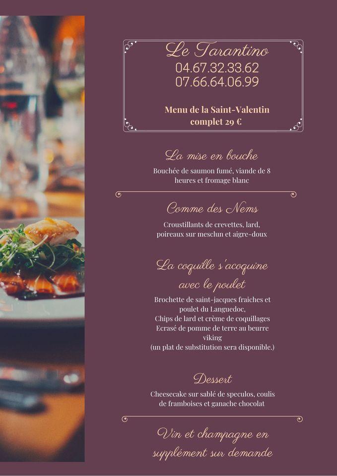 Menu au Le Tarantino restaurant, Puisserguier