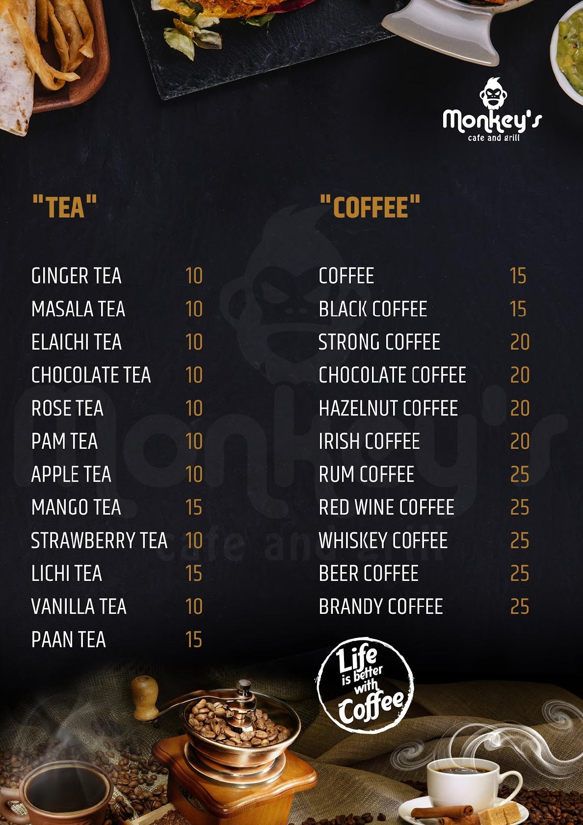 Menu at Monkey's Cafe & Grill, Bhopal, Shop no 9