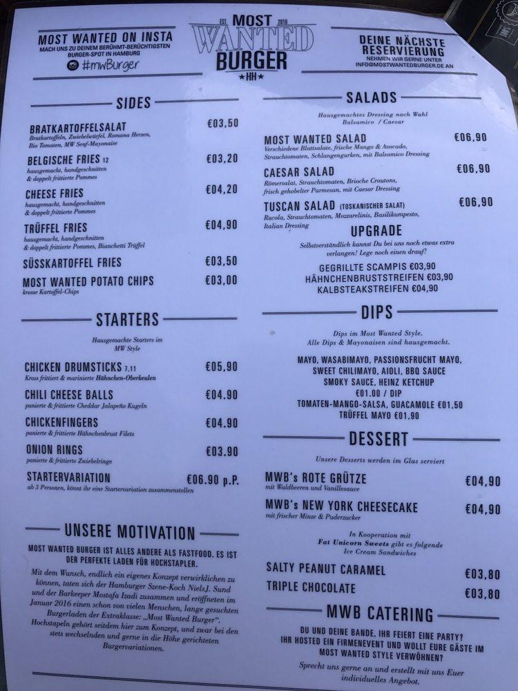 Speisekarte von Most Wanted Burger Eimsbüttel restaurant, Hamburg