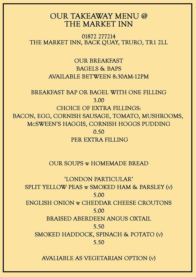 Menu at The Market Inn pub & bar, Truro