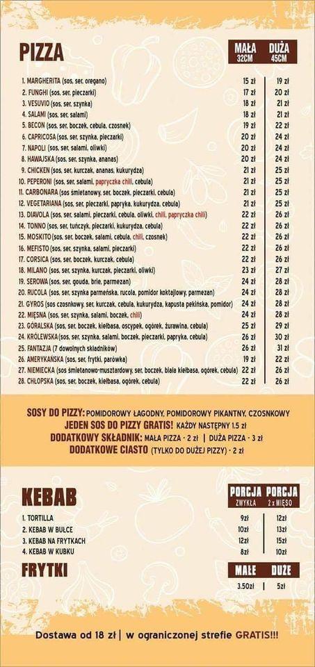Menu at Atmosfera restaurant, Zagnańsk
