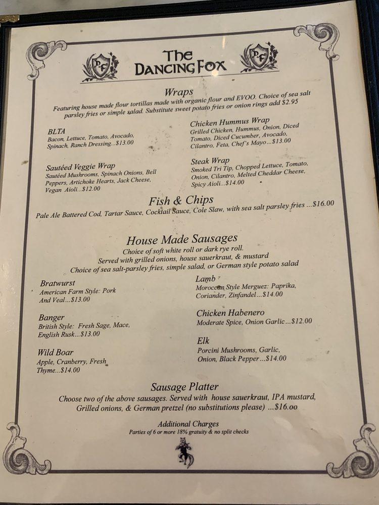 Menu at Dancing Fox Winery & Brewery restaurant, Lodi