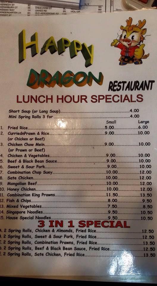 Menu at Happy Dragon Restaurant, Griffith