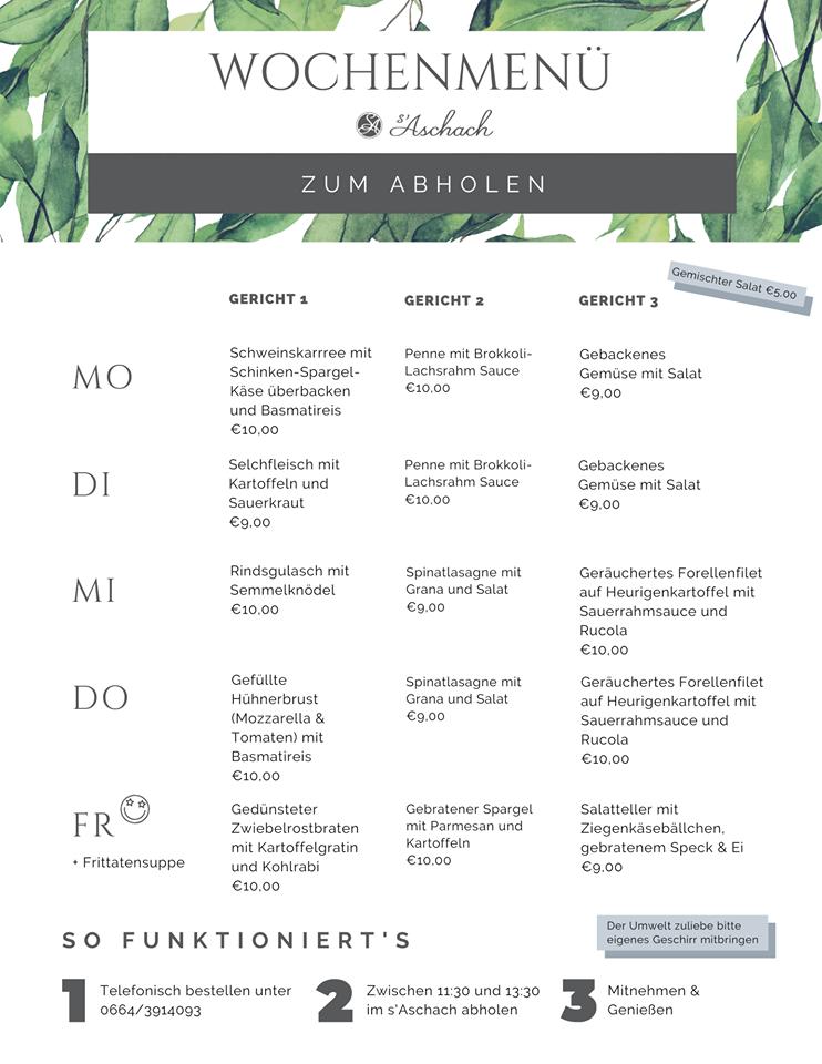 Menu at Restaurant s'Aschach, Volders