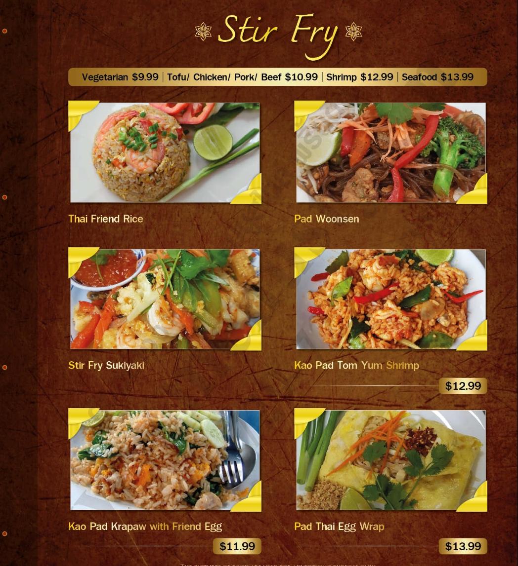 Menu at Shaba Thai Cuisine restaurant, Winnipeg