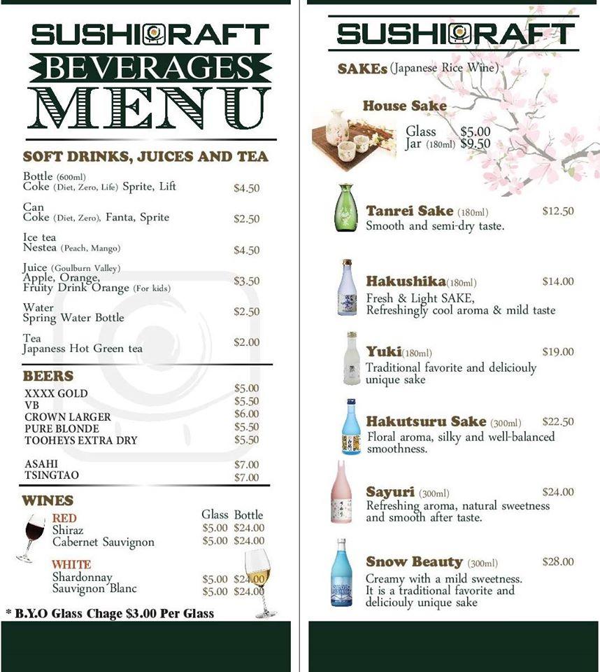 Menu at Sushi raft restaurant, Trinity Beach