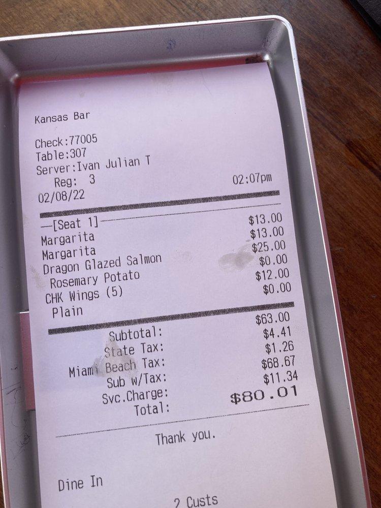 Menu at Kansas Bar & Grill Restaurant, Miami Beach