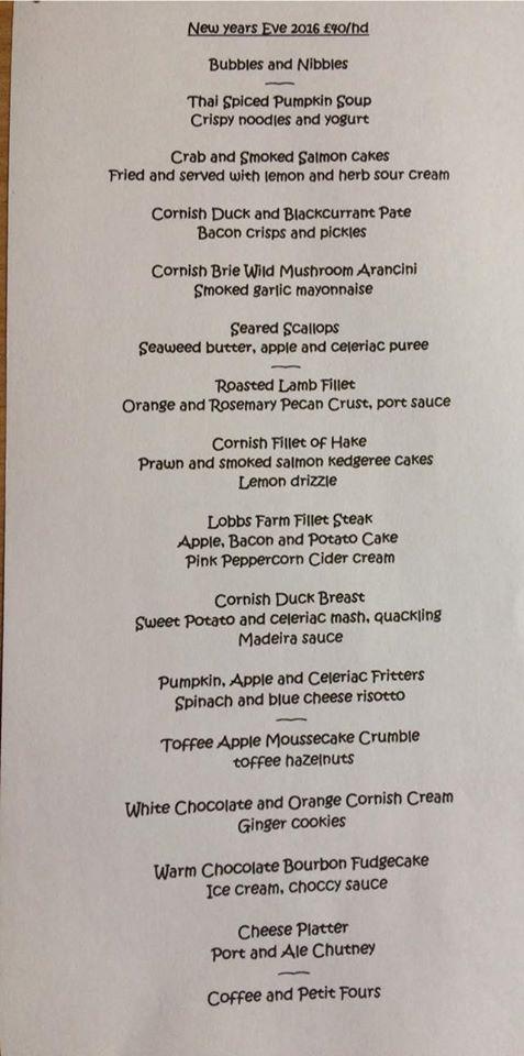 Menu at Salamander steakhouse, Mevagissey